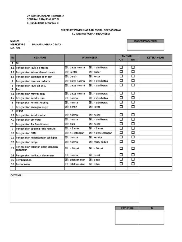 Sop Pemeriksaan Kendaraan | PDF