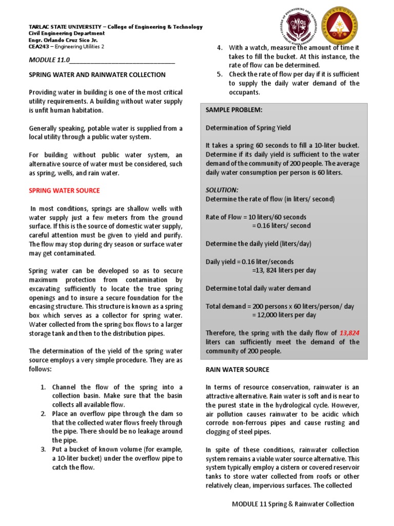 Spring and Rainwater Collection Systems | PDF | Water | Water Supply
