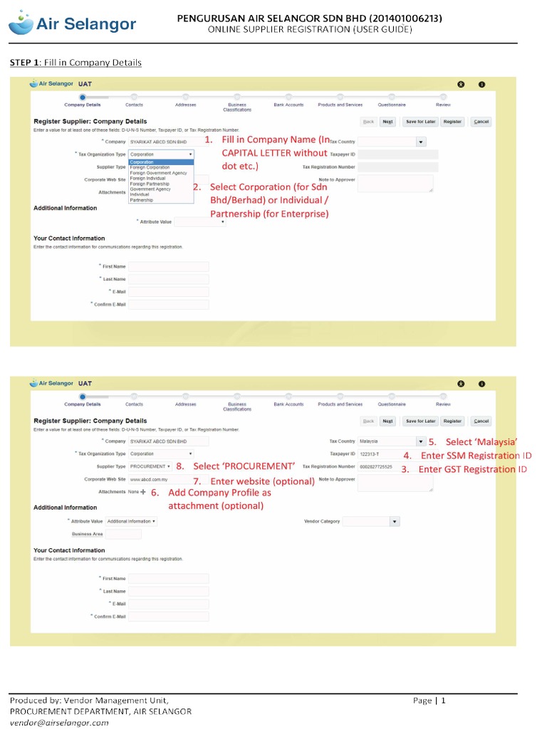 Supplier Registration User Guides | PDF