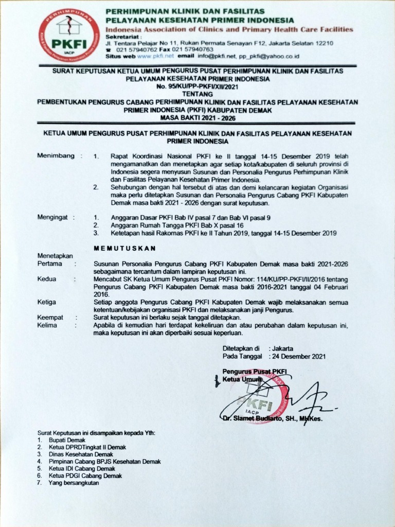 Pengurus Cabang PKFI Demak 2021-2026 | PDF