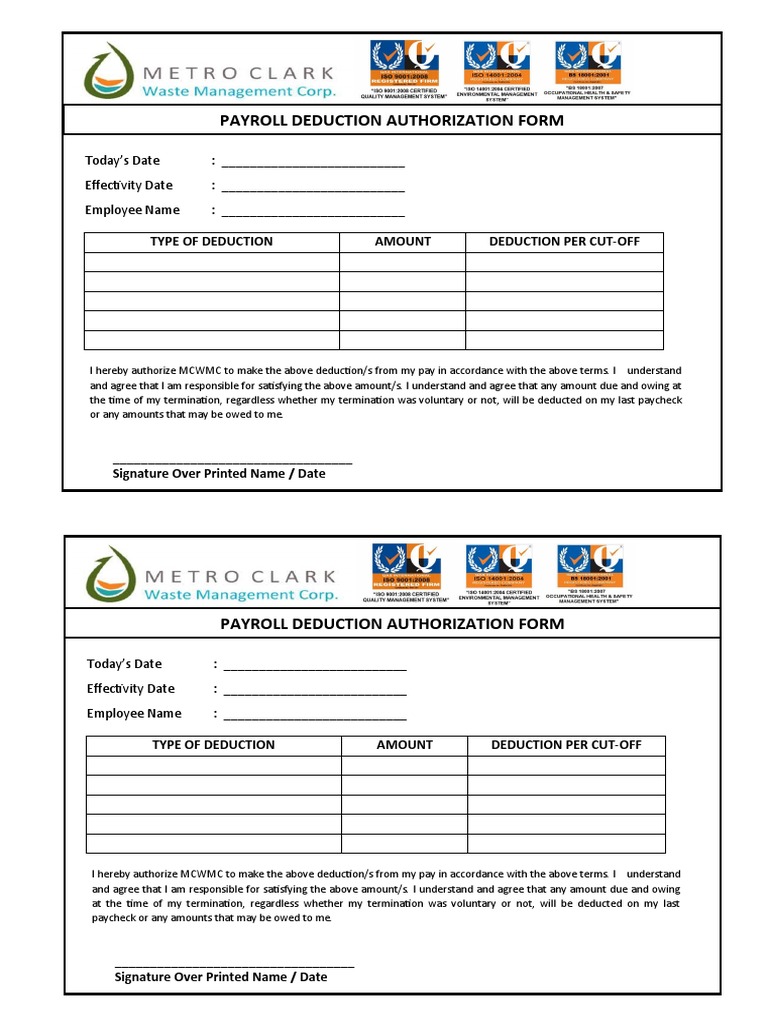 Deduction Form | PDF