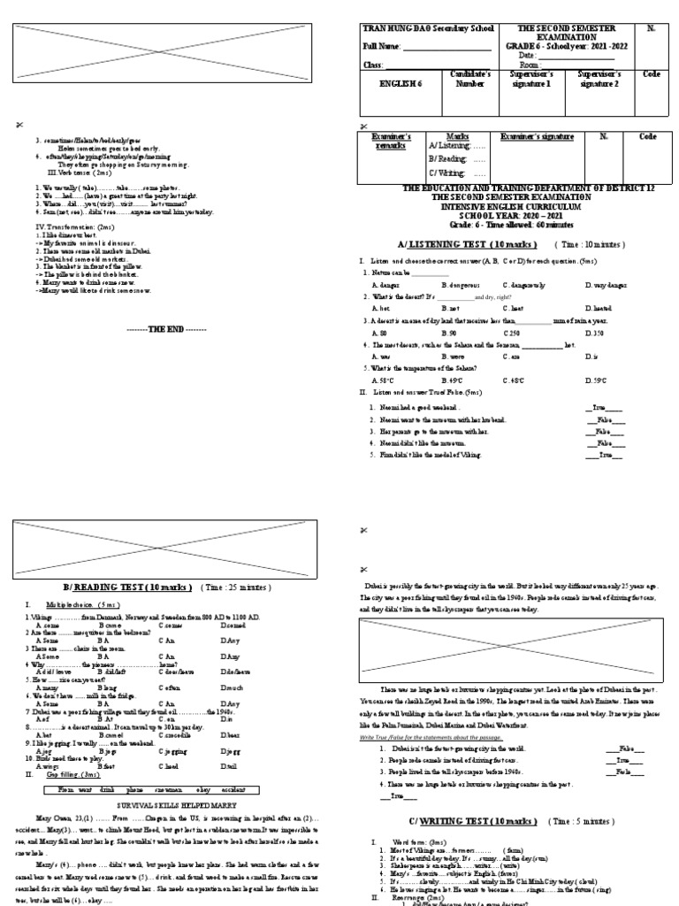 KEY TATC KHỐI 6-HK2-2021-2022-L.TINH | PDF