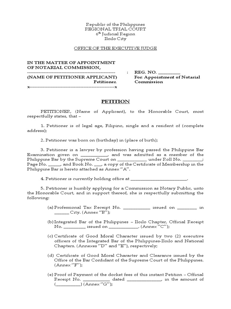 Petition Notarial Commission - Sample | PDF | Notary Public | Common Law