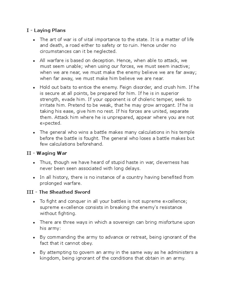 Summary of Art of War by Sun Tzu | PDF | Battles | Military