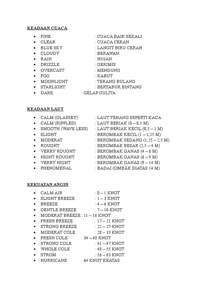 Jenis Keadaan Cuaca dalam Pelayaran | PDF