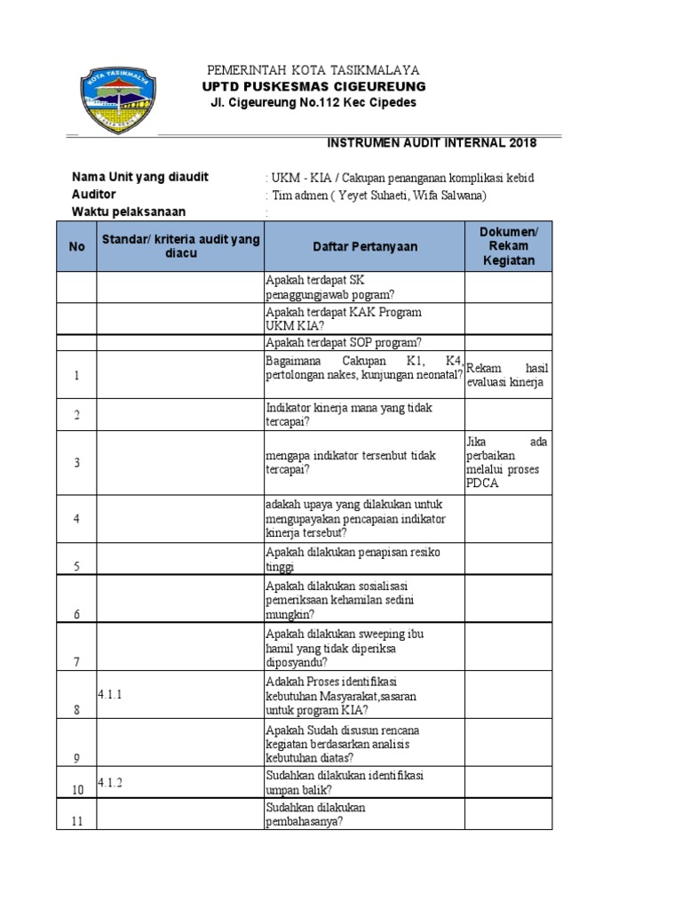 Instrumen Audit Internal UKM | PDF