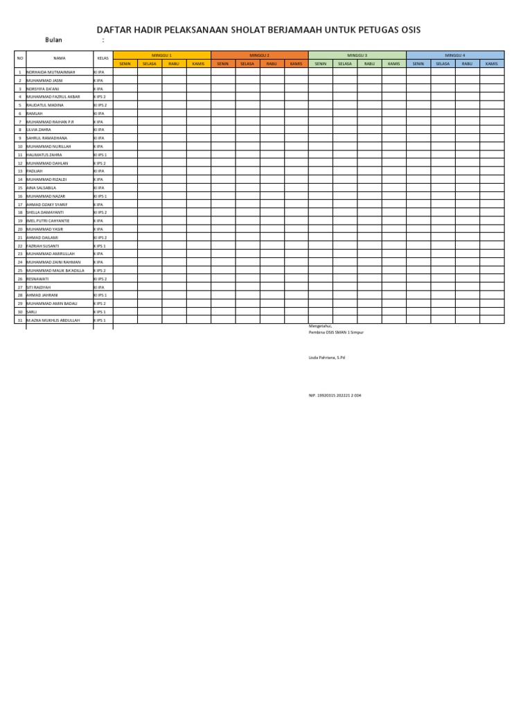 Absen Sholat Berjamaah Osis | PDF