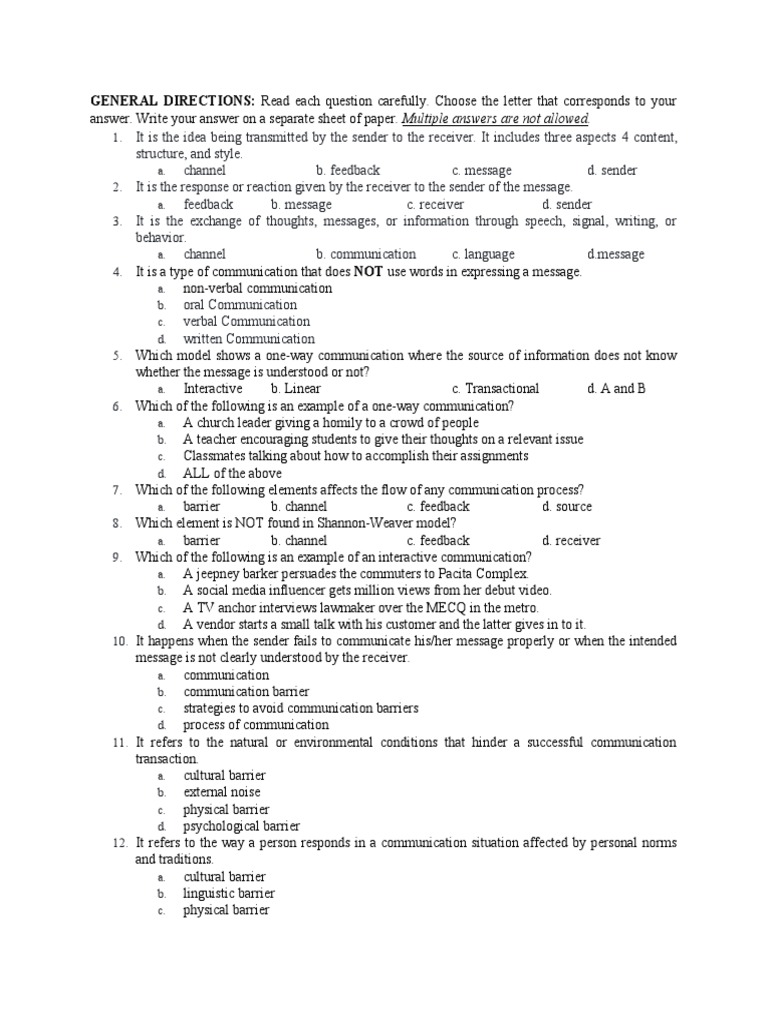 Diagnostic Test in Oral Comm | PDF | Communication | Human Communication