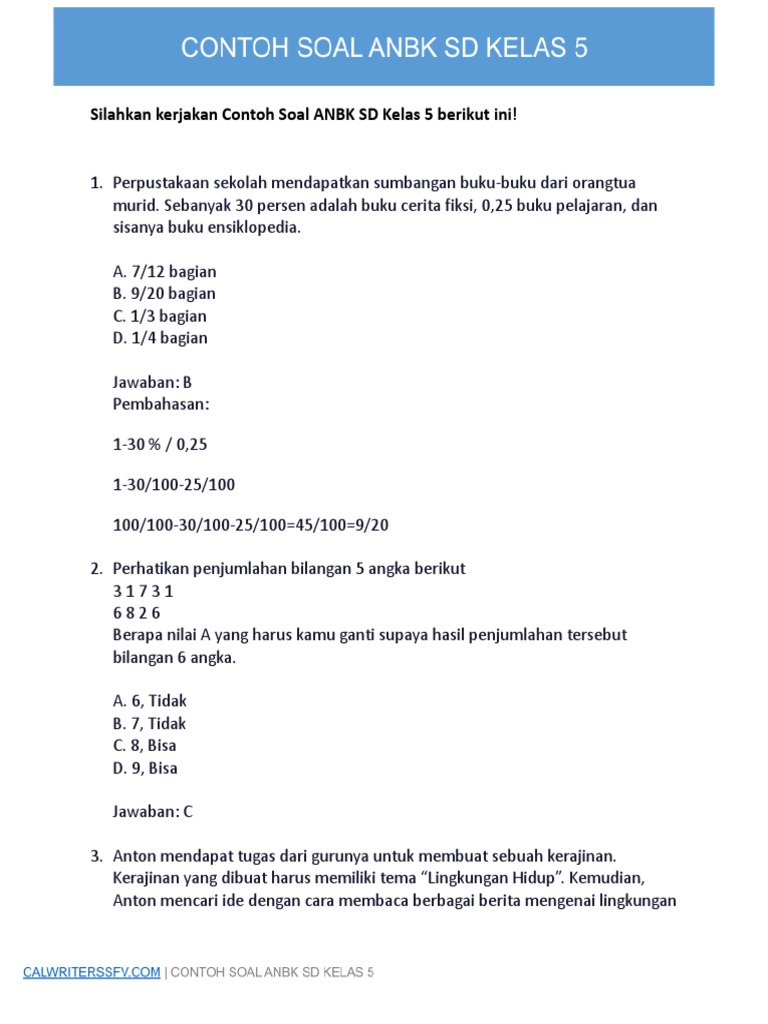 Contoh Soal ANBK SD Kelas 5 | PDF | Seni & Disiplin Bahasa