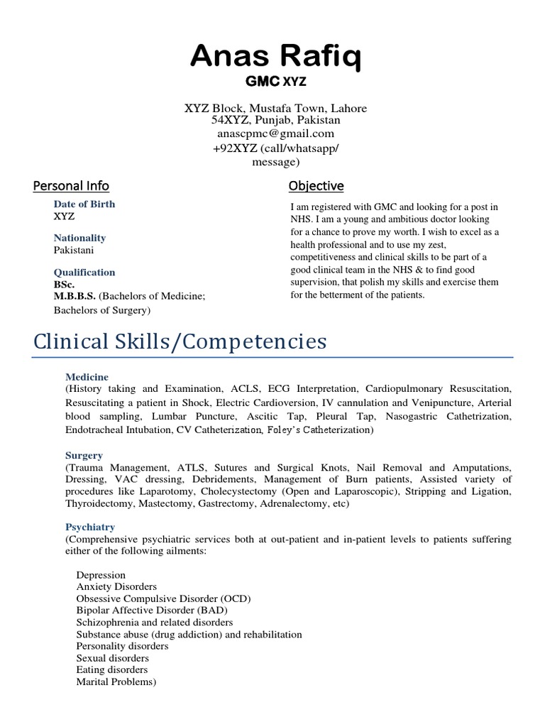 Curriculum Vitae (By Anas Rafiq) | PDF | Surgery | Mental Disorder