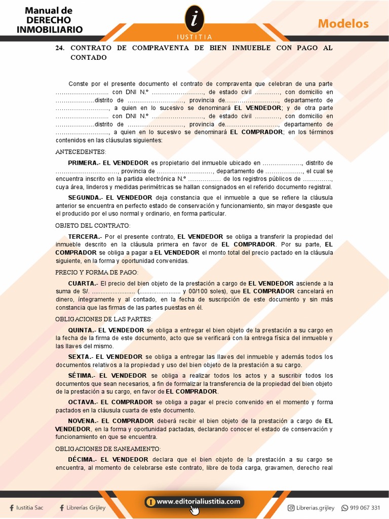 24. Contrato de Compraventa de Bien Inmueble Con Pago Al Contado 2 ...