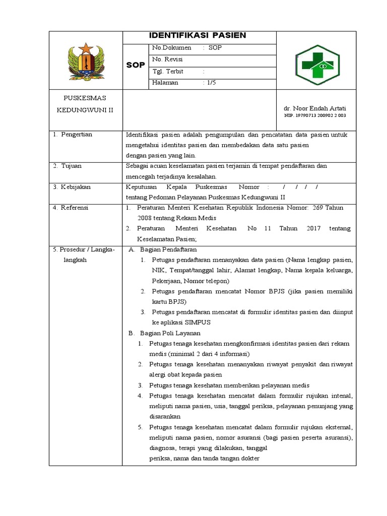 SOP IDENTIFIKASI PASIEN KDW 2 | PDF | Pengembangan Diri