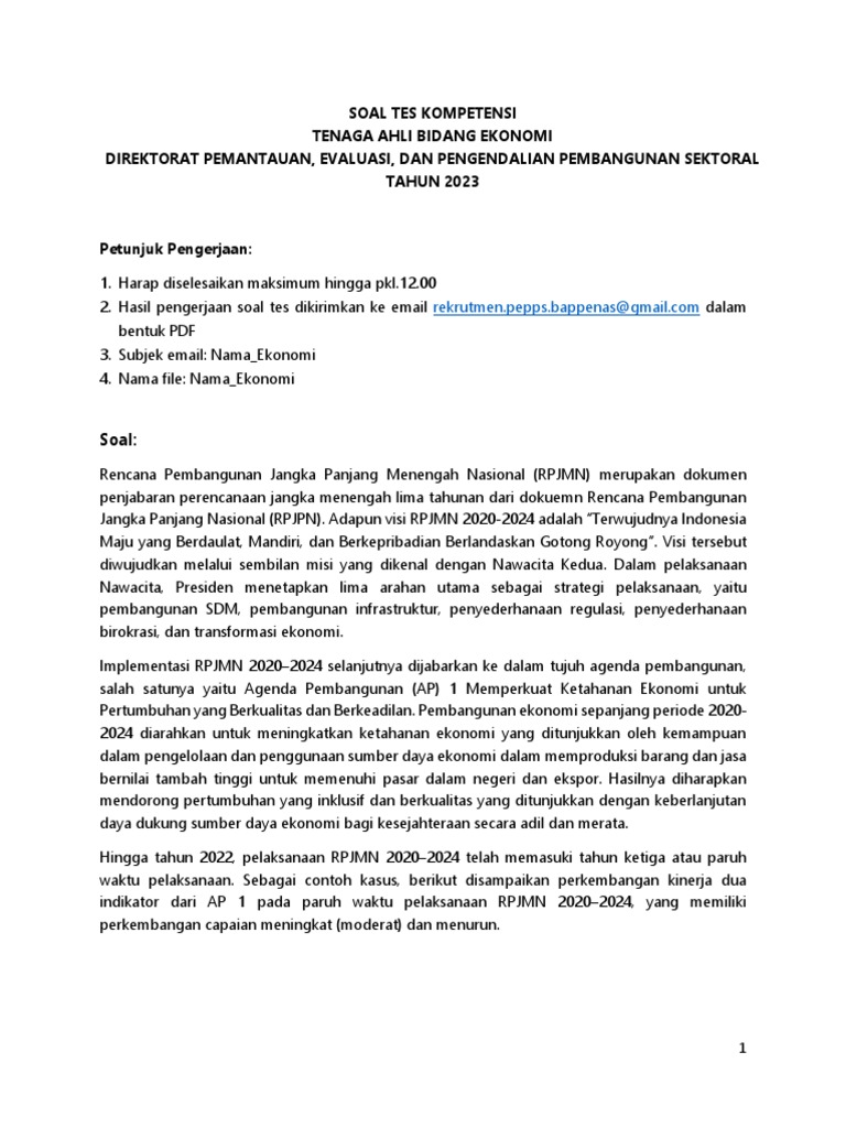 Soal Tes Ekonomi RPJMN 2020-2024 | PDF