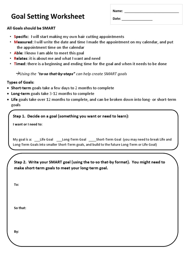 Goal Setting Worksheet Blank Activity1 NACC | PDF