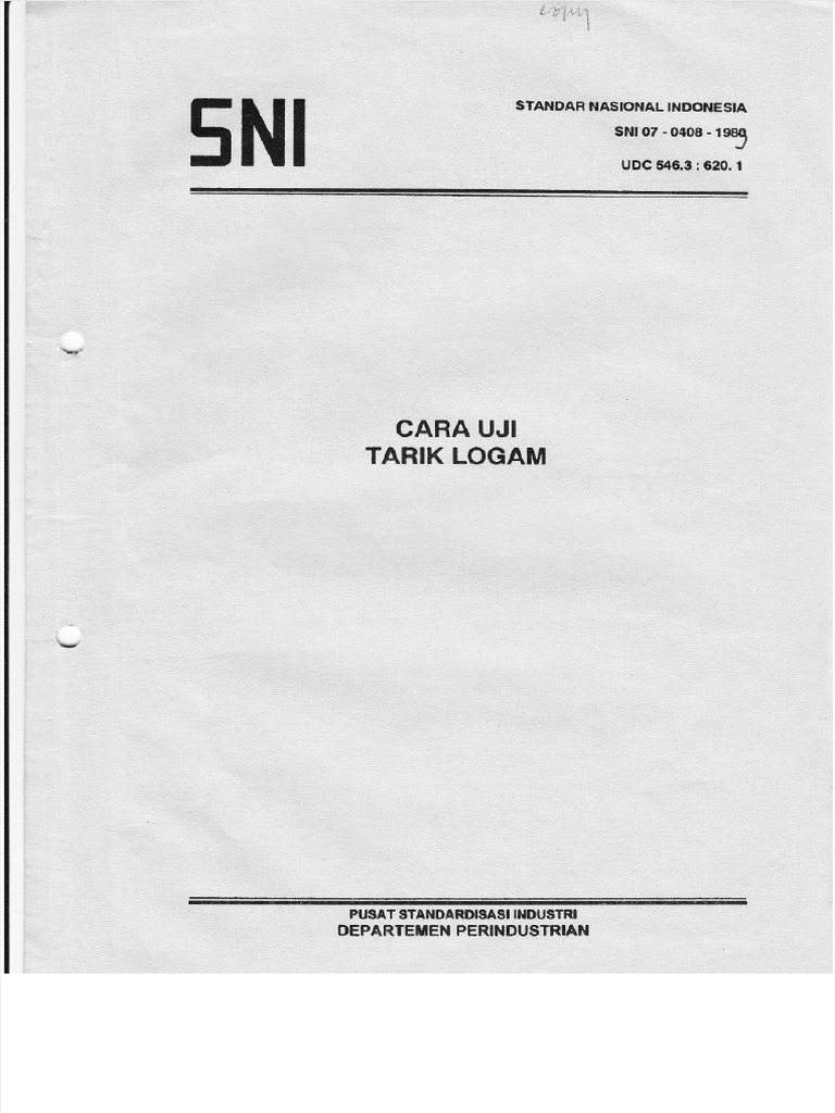 Sni 07 0408 1989 Cara Uji Tarik Logam | PDF