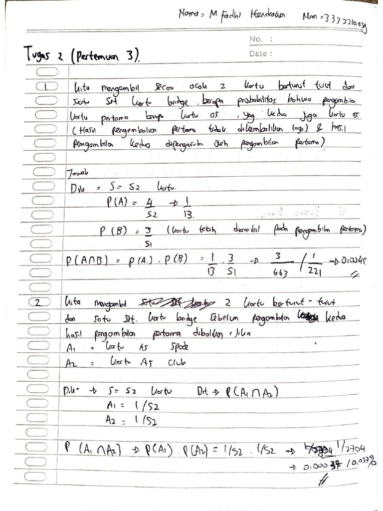 Muhamad Fadhil Hendrawan - Probabilitas Dan Statistik - Tugas 2 | PDF Muhamad Fadhil Hendrawan - Probabilitas Dan Statistik - Tugas 2 | PDF