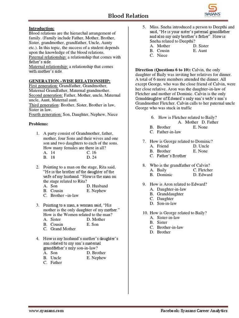 AP4 - Blood Relation | PDF | Family | Human Reproduction