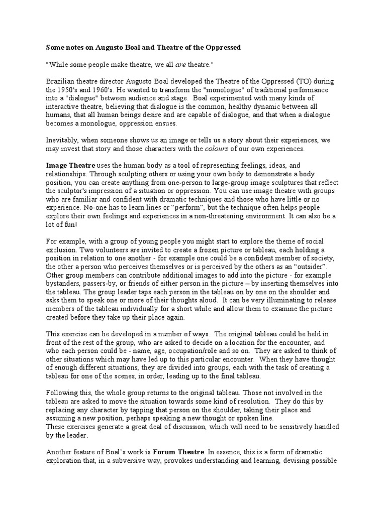 Some Notes On Augusto Boal and Theatre of The Oppressed | PDF ...