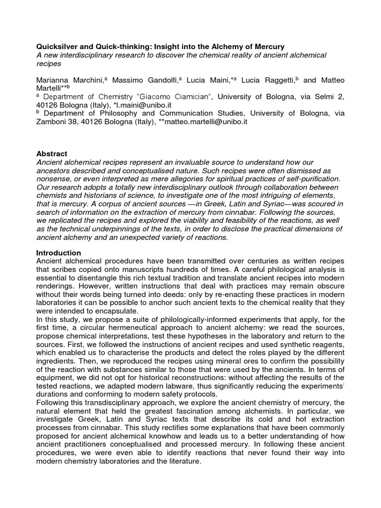 Quicksilver and Quick-Thinking: Insight Into The Alchemy of Mercury ...