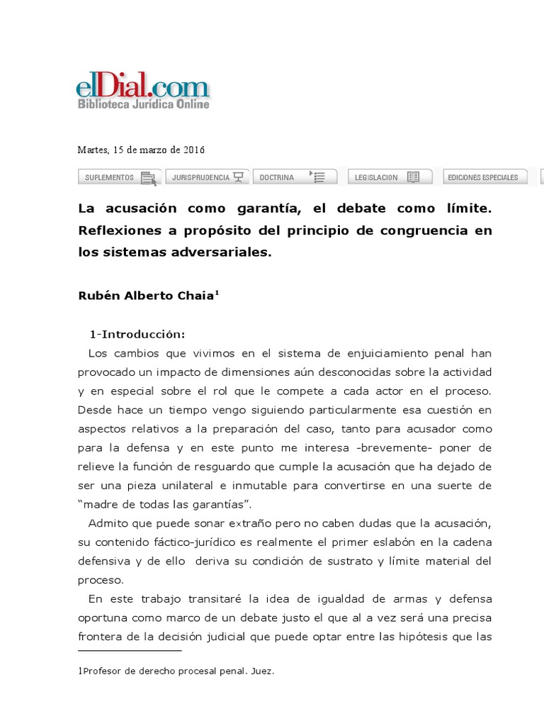 Principio de Congruencia EN SISTEMAS ADVERSARIALES (Dr. Chaia) | PDF ... Principio de Congruencia EN SISTEMAS ADVERSARIALES (Dr. Chaia) | PDF ...