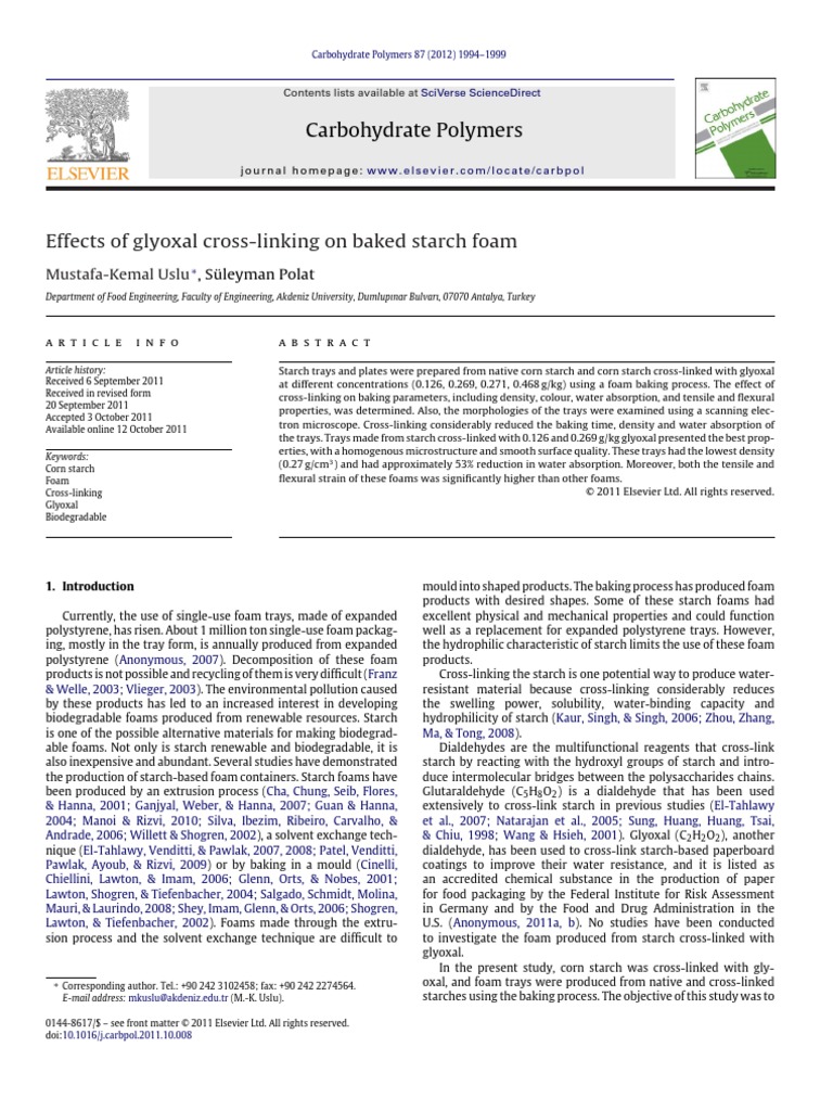 Effects of Glyoxal Cross-Linking On Baked Starch Foam | PDF ...
