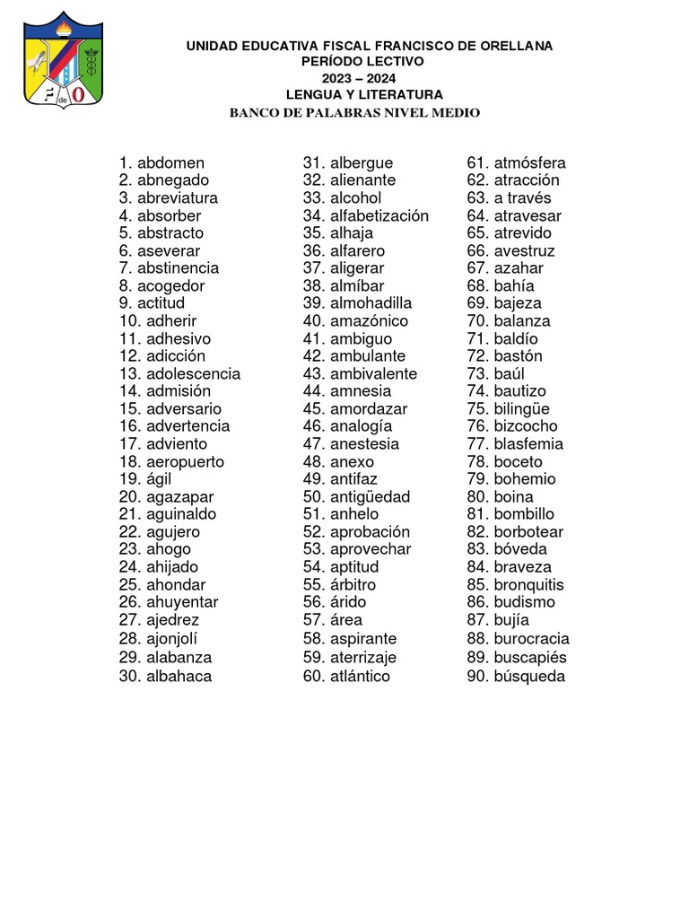 Banco de Palabras Nivel Medio 2023 | PDF