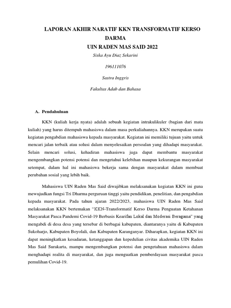 Laporan KKN 110 Naratif | PDF | Kesehatan Holistik
