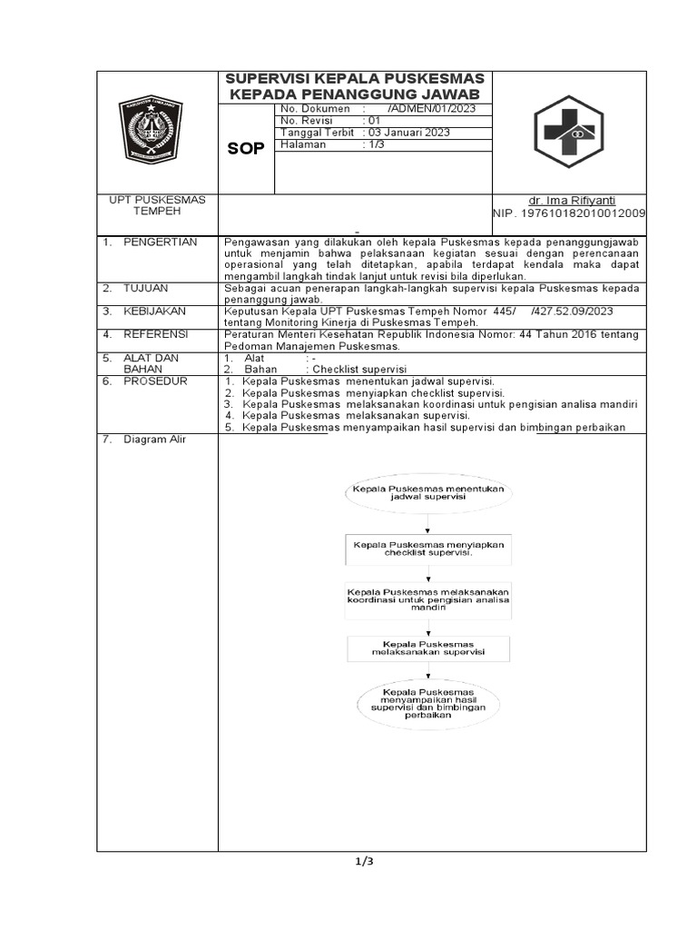 04 SOP Supervisi Kepala Puskesmas Kepada Penanggung Jawab Program V2 | PDF
