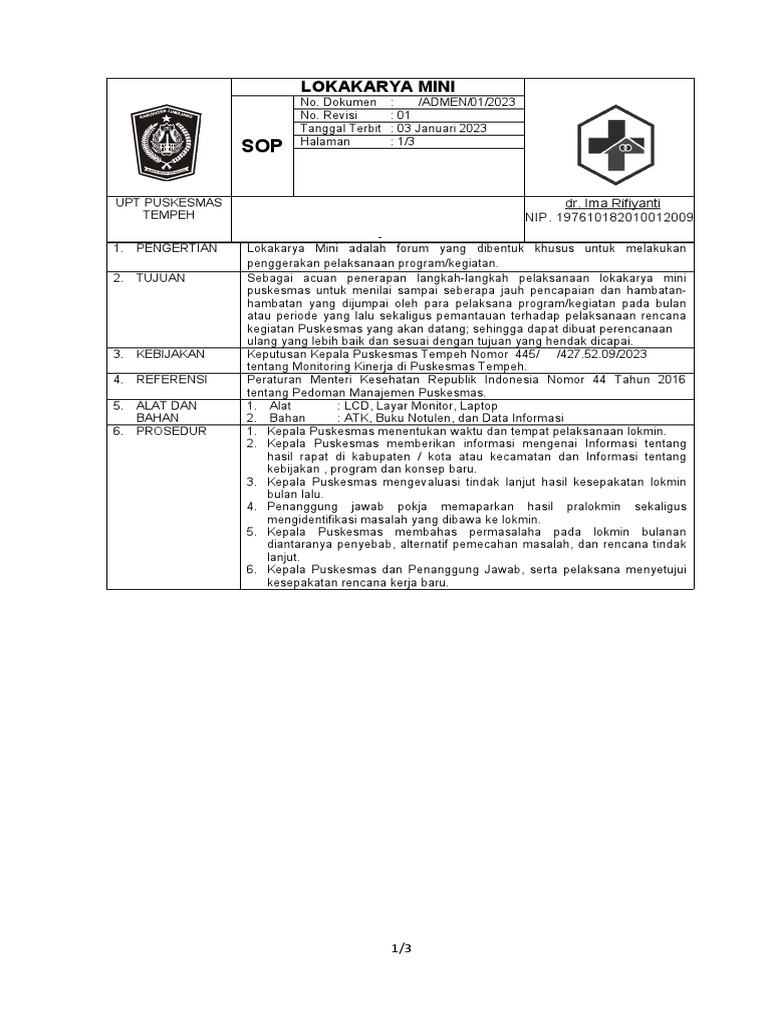 03 SOP Lokakarya Mini 2023 | PDF