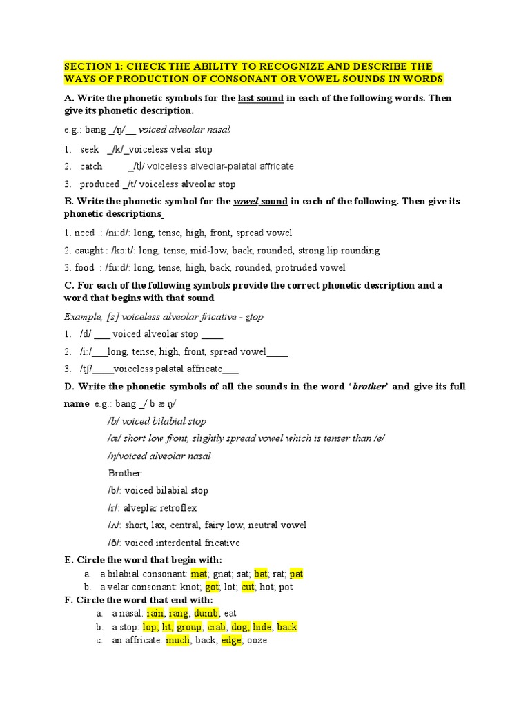 Phonetics and Syllable Structure Exercises | PDF | Syllable | Phonetics