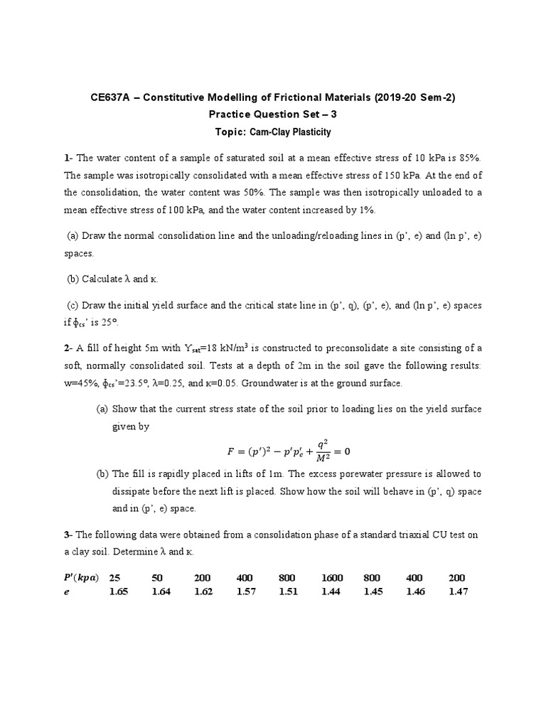 CE637A-Pactice Question - 3 | PDF | Earth Sciences | Materials Science CE637A-Pactice Question - 3 | PDF | Earth Sciences | Materials Science