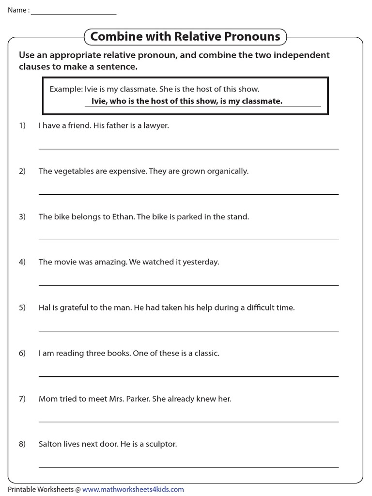 Combining Sentences with Relative Pronouns | PDF