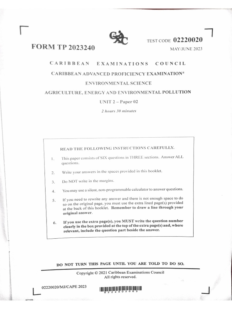 CAPE Env. Science 2023 U2 P2 | PDF