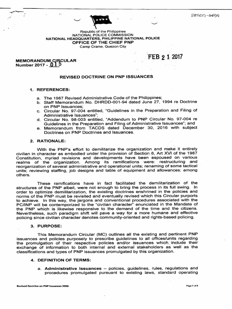 PNP MC 2017-015 Revised Doctrine On PNP Issuances | PDF PNP MC 2017-015 Revised Doctrine On PNP Issuances | PDF