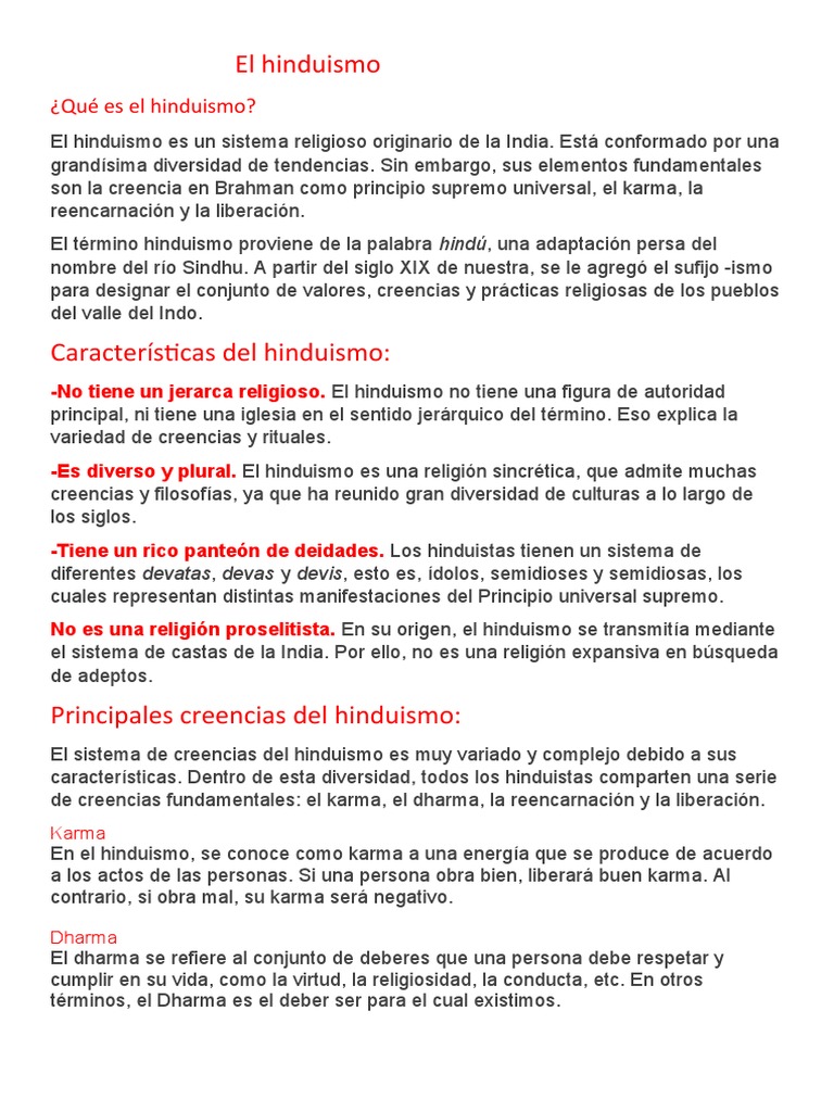 Características del Hinduismo y Creencias | PDF | Karma | Conceptos ...