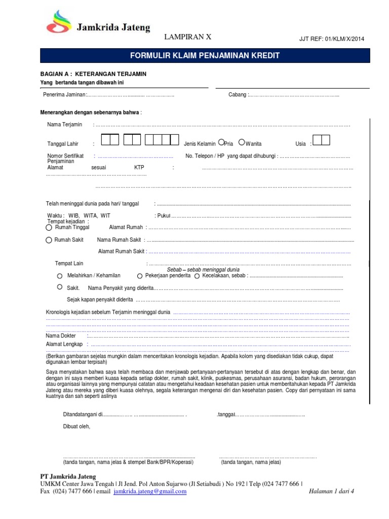 Formulir Klaim Asuransi Jamkrida | PDF