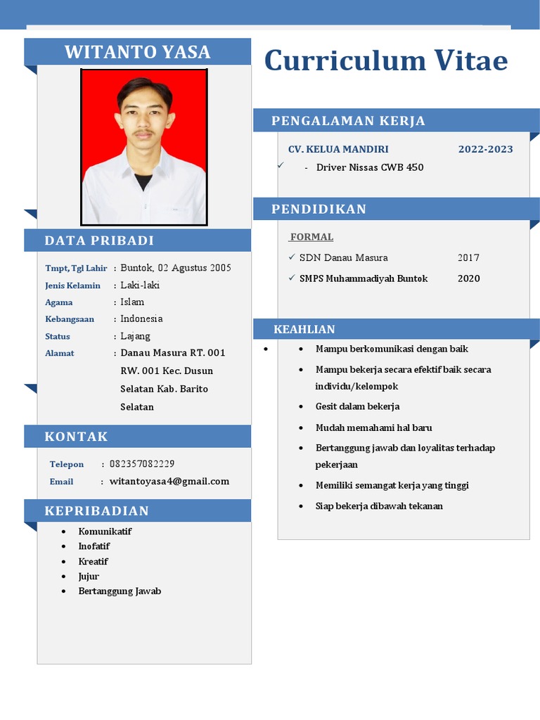 Contoh CV Lamaran Kerja Terbaru | PDF