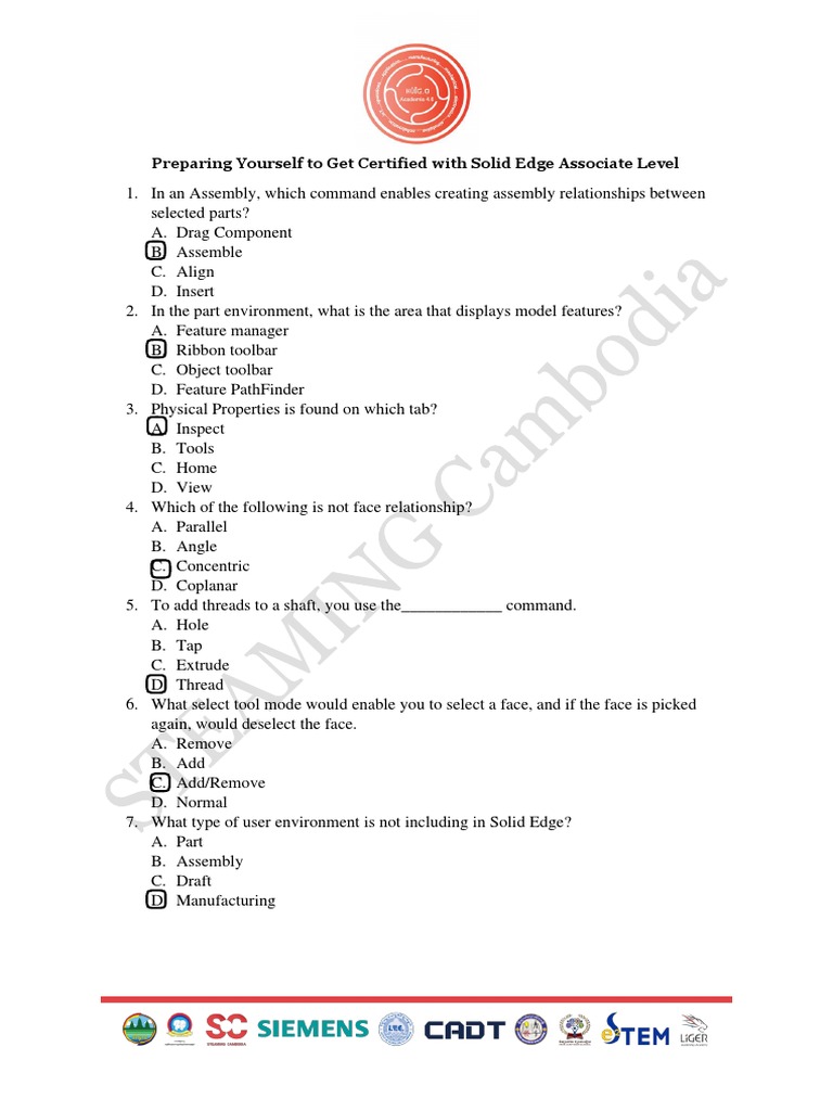 Solid Edge Associate Level Certification Sample Examinationweqr | PDF | Computers