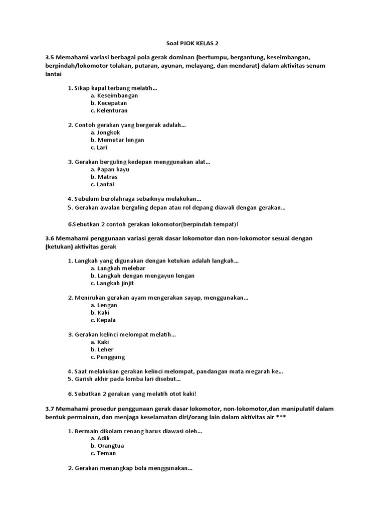 Soal Pas Pjok Kelas 2 | PDF