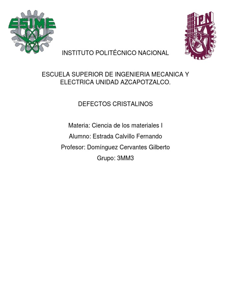 Defectos Cristalinos en Materiales | PDF | Cristal | Estructura cristalina