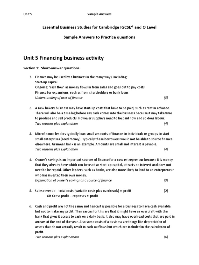 IGCSE Business Studies Essential Book Answers For Unit 5 | PDF | Loans | Balance Sheet