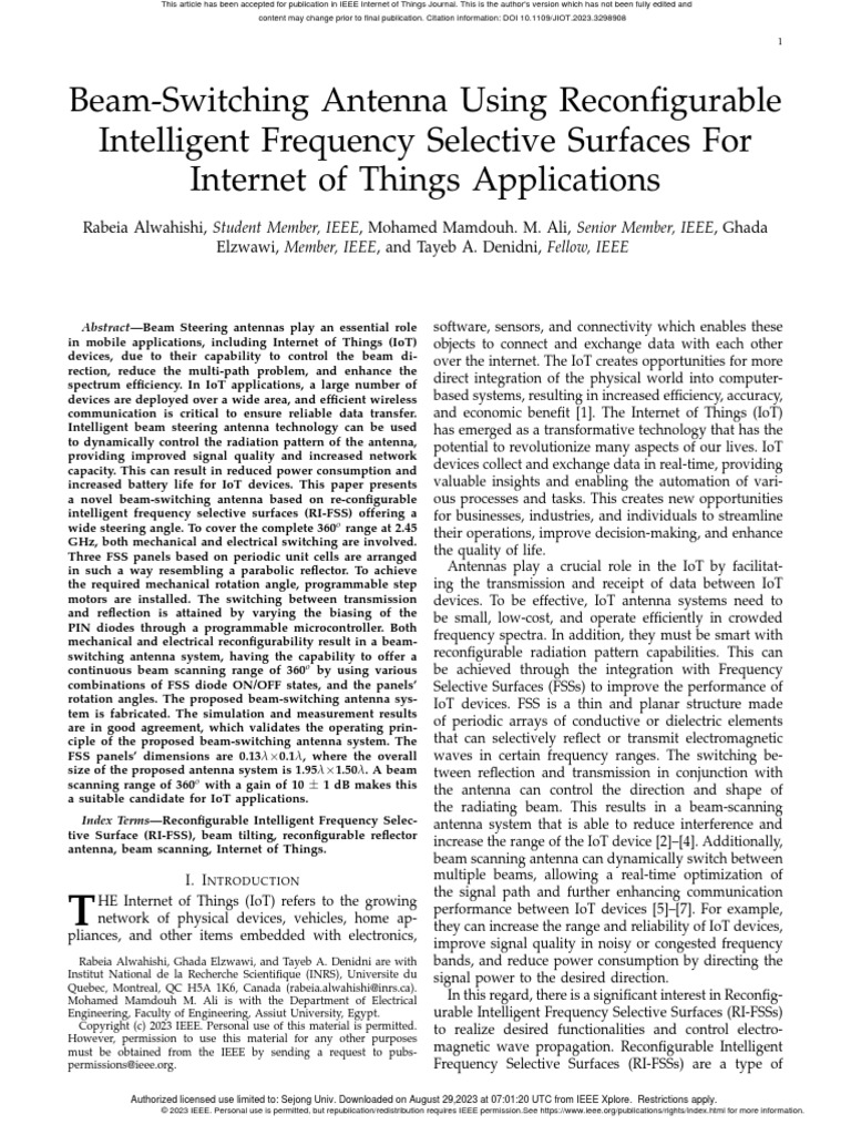 Beam-Switching Antenna Using Reconfigurable Intelligent Frequency ...