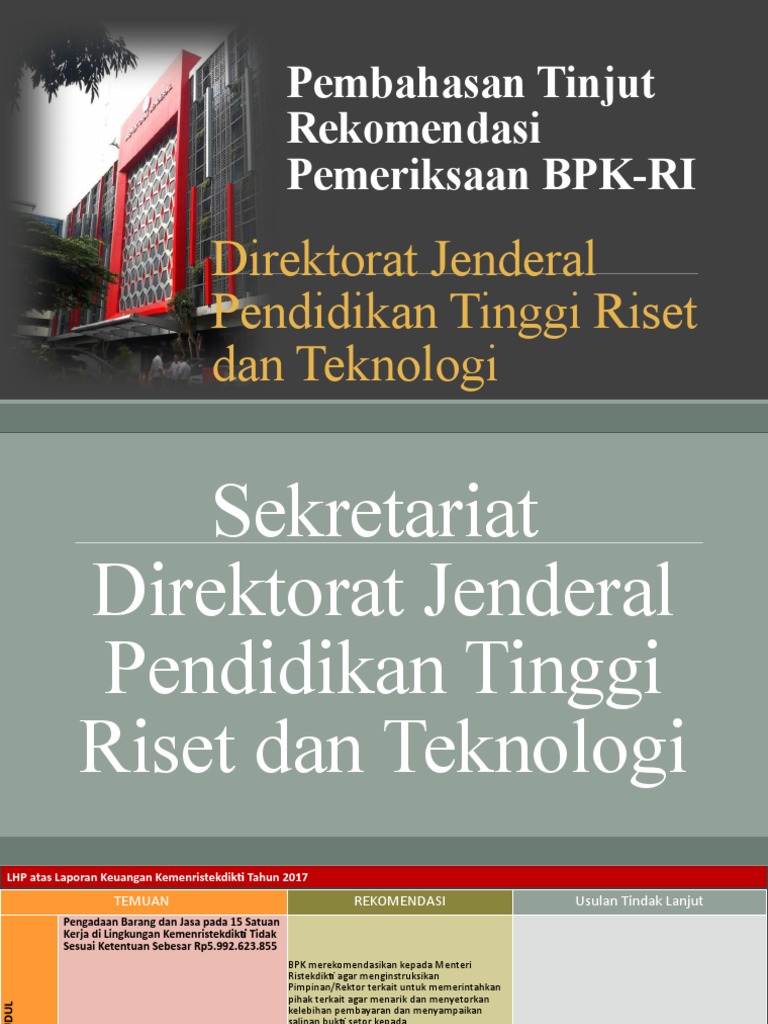 Format Paparan Temuan BPK JUNI 2023 | PDF | Pengelolaan Keuangan & Uang
