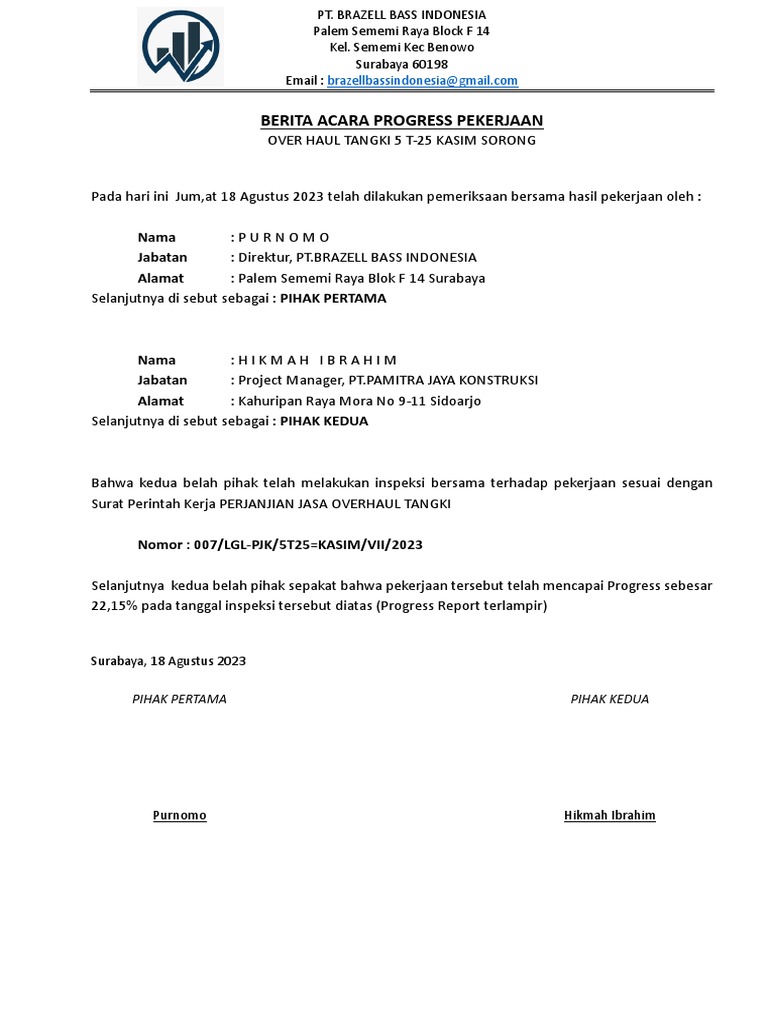 Berita Acara Progress Pekerjaan | PDF