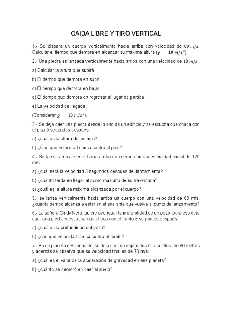 Caida Libre y Tiro Vertical | PDF | Velocidad