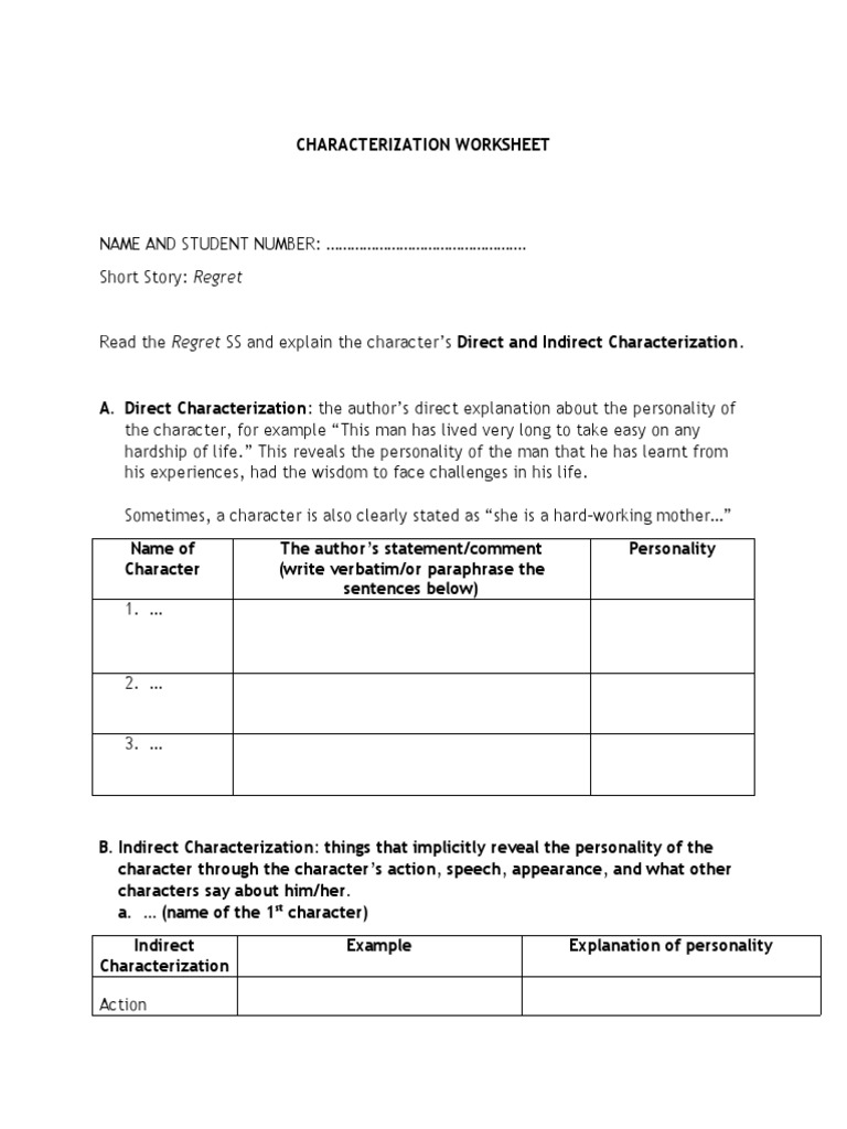 Characterization Worksheet | PDF