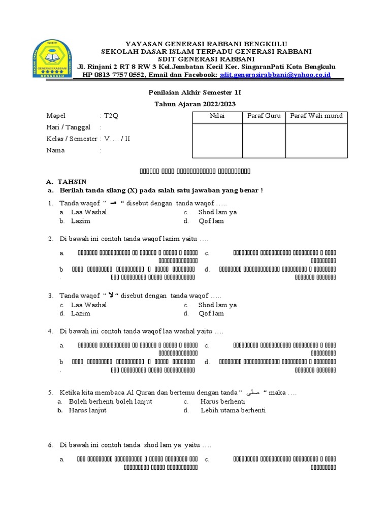 Soal PAS 2 T2Q Kls 5 | PDF