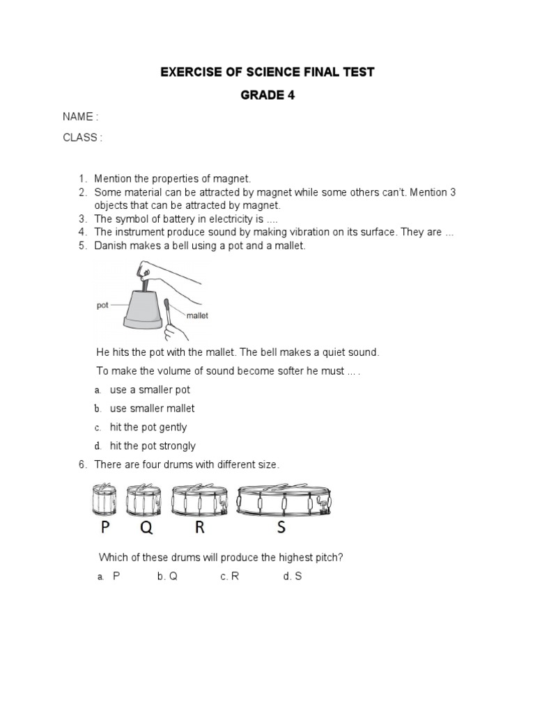 Grade 4 Science Test: Magnetism & Sound | PDF