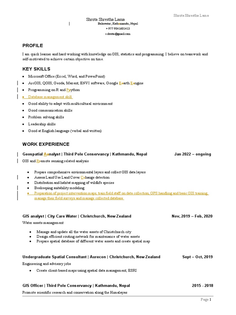 CV Shrota Shrestha Lama | PDF | Geographic Information System | Remote ...