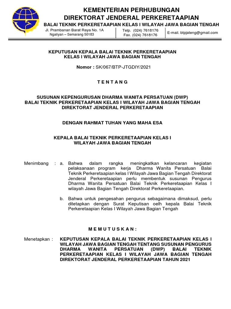 Keluar SK 067 21 Susunan Kepengurusan DWP | PDF | Bisnis | Pengelolaan ...